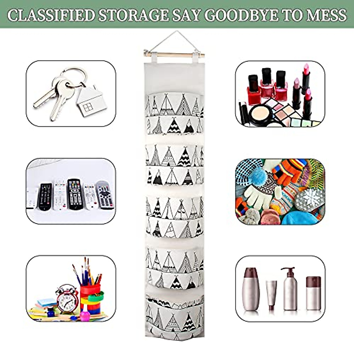 SMFANLIN 2Pcs Over The Door Storage Hanging Bag, Premium Linen Fabric Wall Hanging Storage Organizer with 5 Pockets, Waterproof Hanging Shelves Pocket for Wall Bedroom Bathroom