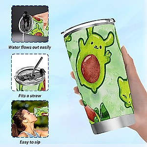 Kigai Stainless Steel Water Bottles Tumbler with Lids & Straws Vacuum Insulated Leak Proof Travel coffee Mug BPA FREE Smoothie Cup 12 OZ, Avocado Animals56954