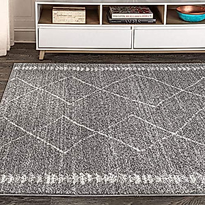 JONATHAN Y MOH203C-8 Zaina Moroccan Beni Souk Indoor Farmhouse Area-Rug Bohemian Minimalistic Geometric Easy-Cleaning Bedroom Kitchen Living Room Non Shedding, 8 X 10, Gray,Cream