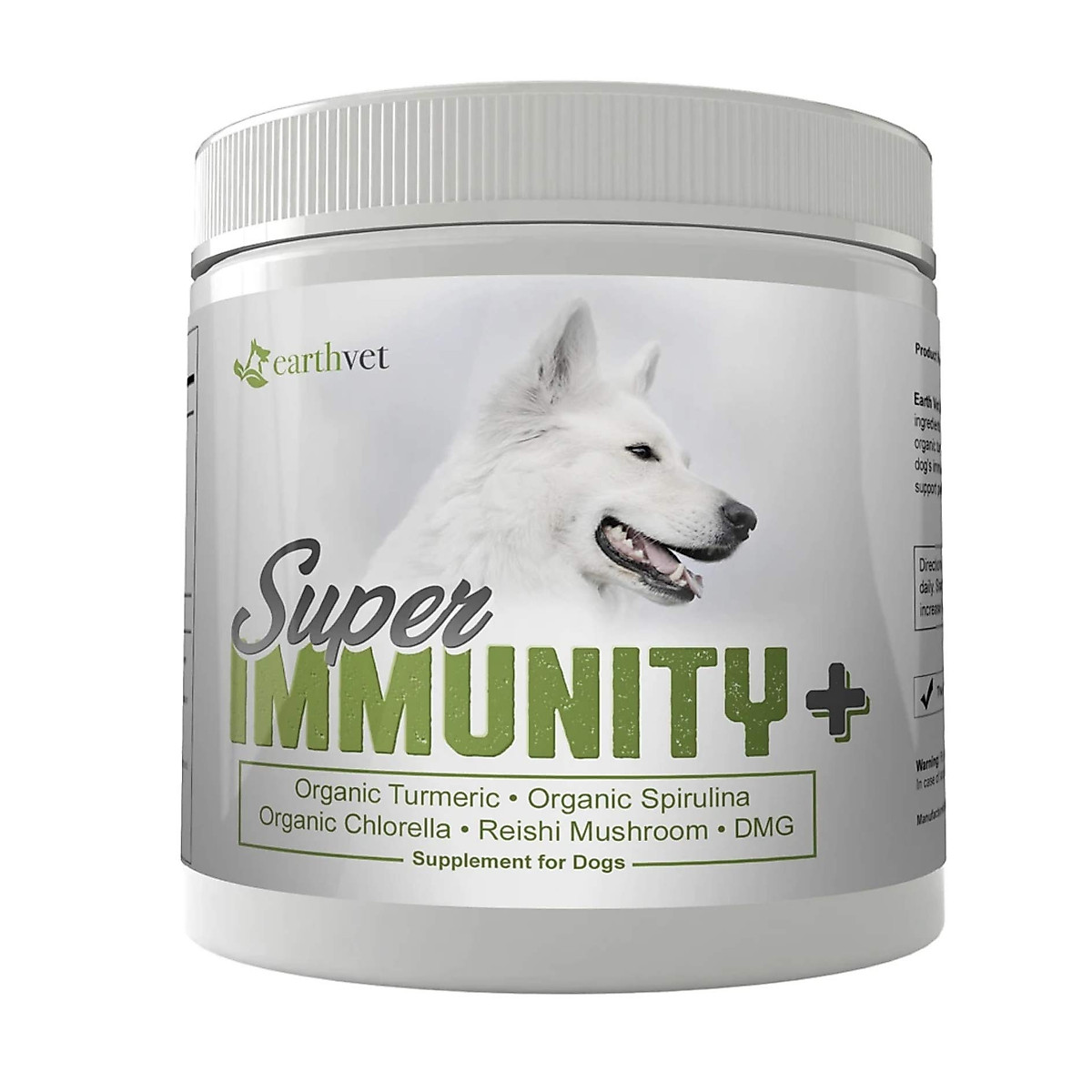 Earth Vet Super Immunity + for Dogs - Contains Organic Spirulina, Organic Chlorella, Organic Turmeric and Reishi Mushroom (60 Servings)