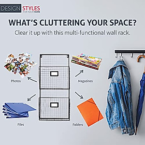 Two Tier Wall File Holder – Durable Black Metal Rack with Spacious Slots for Easy Organization, Mounts on Wall and Door for Office, Home, and Work – by Designstyles