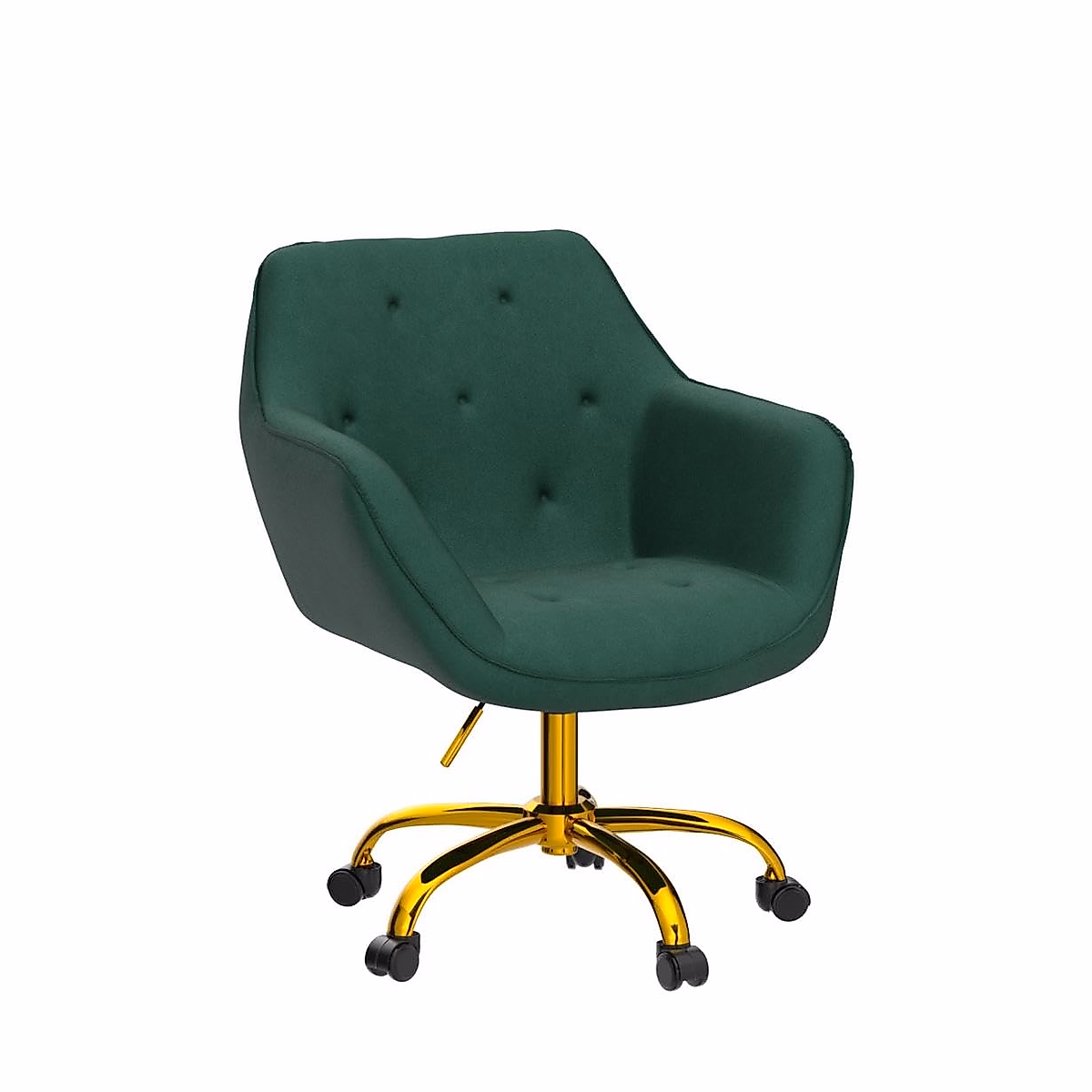 HULALA HOME Velvet Office Chair with Gold Base, Modern Cute Mid-Back Desk Chair, Adjustable Swivel Computer Task Chair for Living Room, Bedroom, Study, Vanity, Green