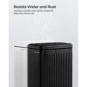 SONGMICS Bathroom Trash Can, 2.6-Gallon (10 L) Trash Bin with Lid, Slim for Small Spaces, Stainless Steel Garbage Can, Soft Close, Black ULTB562B01