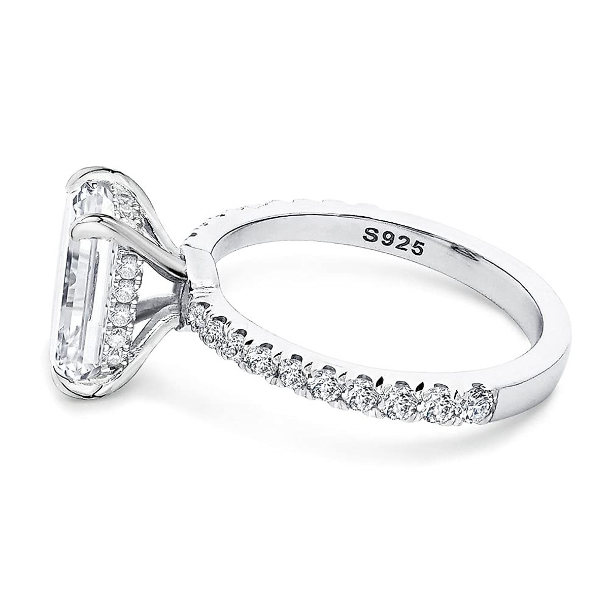 Bo.Dream 2ct Emerald Cut Cubic Zirconia Engagement Rings For Women Platinum Plated Sterling Silver Size 6.5