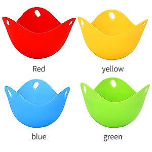 4 Pack Egg Poacher，Poached Eggs Accessory cookware Poached Egg Maker Egg Cups for Air Fryer, Thickened Stable Egg Cooker(red, blue, yellow, green)
