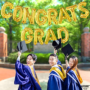 KatchOn, Gold Congrats Grad Balloons - 16 Inch | Congrats Grad Banner Balloons for Graduation Decorations Class of 2024 | Congratulations Balloons for Graduation Balloons Class of 2024 Decorations