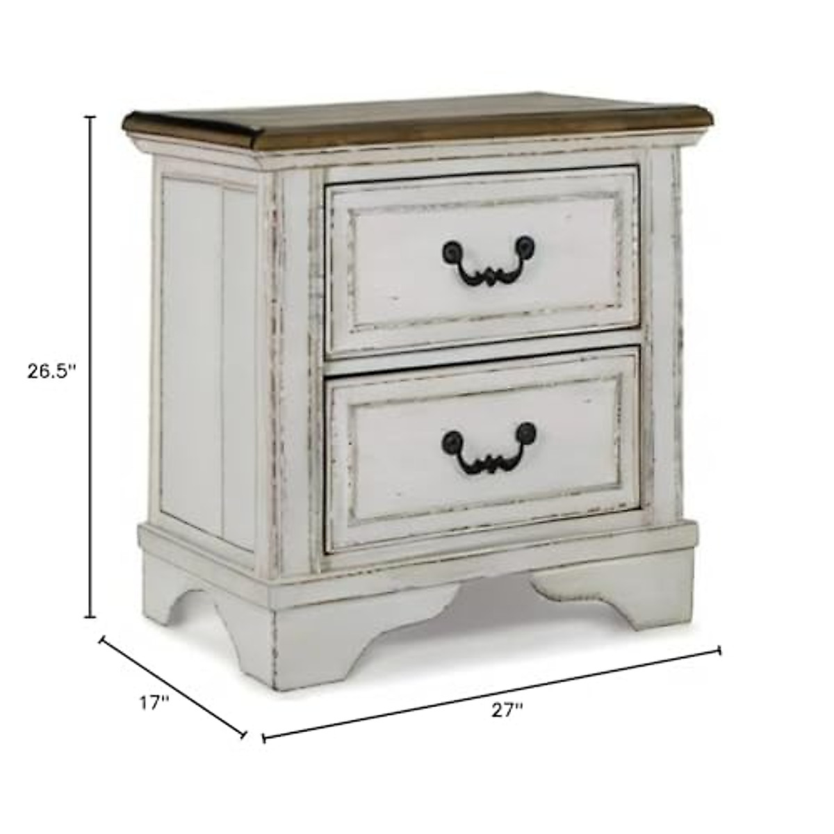 Signature Design by Ashley Brollyn Rustic 2 Drawer Night Stand, Two-Tone Brown & Whitewash