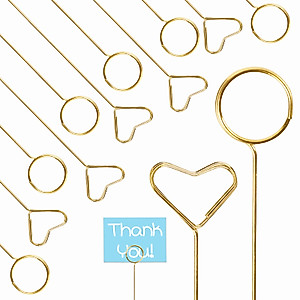 40 Pcs Flower Card Holder Photo Card Holder Floral Picks 12 Inch Metal Floral Place Card Holder Golden Floral Picks Clips Heart Round Shape Flower Ring Loop for Wedding Flower Arrangements DIY Craft