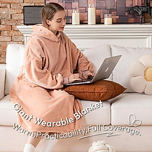 Wearable Blanket Hoodie for Women/Kids/Men, Oversized & Cozy Sherpa Lined Hoodie Sweatshirt Blanket(Pink,Long)