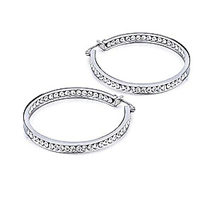 Rnivida Stainless Steel Hoop Earrings Silver Tone Inside-Out Crystal Cz Rhinestone Hoop Earrings for Women 30mm