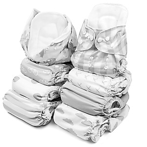 Grey Ground Bicycles Cloth Diapers (Updated Quality) – 8 Reusable Cloth Diapers for Babies with 8 Cloth Diaper Inserts – Extra Leg Lining for Boys and Girls