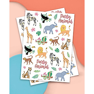 xo, Fetti Jungle Temporary Tattoos - 36 styles | Elephant Arts + Craft, Wild Animal Birthday Party Supplies, Giraffe Safari Baby Shower, Tiger
