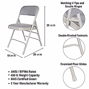 OEF Furnishings Premium Fabric Upholstered Steel Folding Chairs, 4 Pack, Grey
