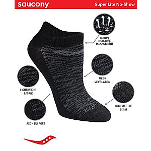 Saucony Women's Performance Super Lite No-Show Athletic Running Socks Multipack, Black Fashion (8 Pairs), Shoe Size: 6-10 M