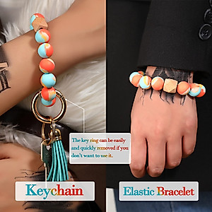 Coolcos Silicone Key Ring Bracelet for Women Portable Keychain Holder, Car Keychain Elastic Beaded Wristlet with Tassel (rainbow colorful)