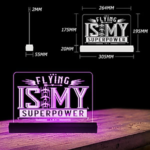 The Geeky Days Flying is My Superpower Optical Illusion Light LED Lamp Aircraft Pilot Custom Desktop Night Lamp with Color Changing USB 3D Beside Lamp Aviator Gift(White)