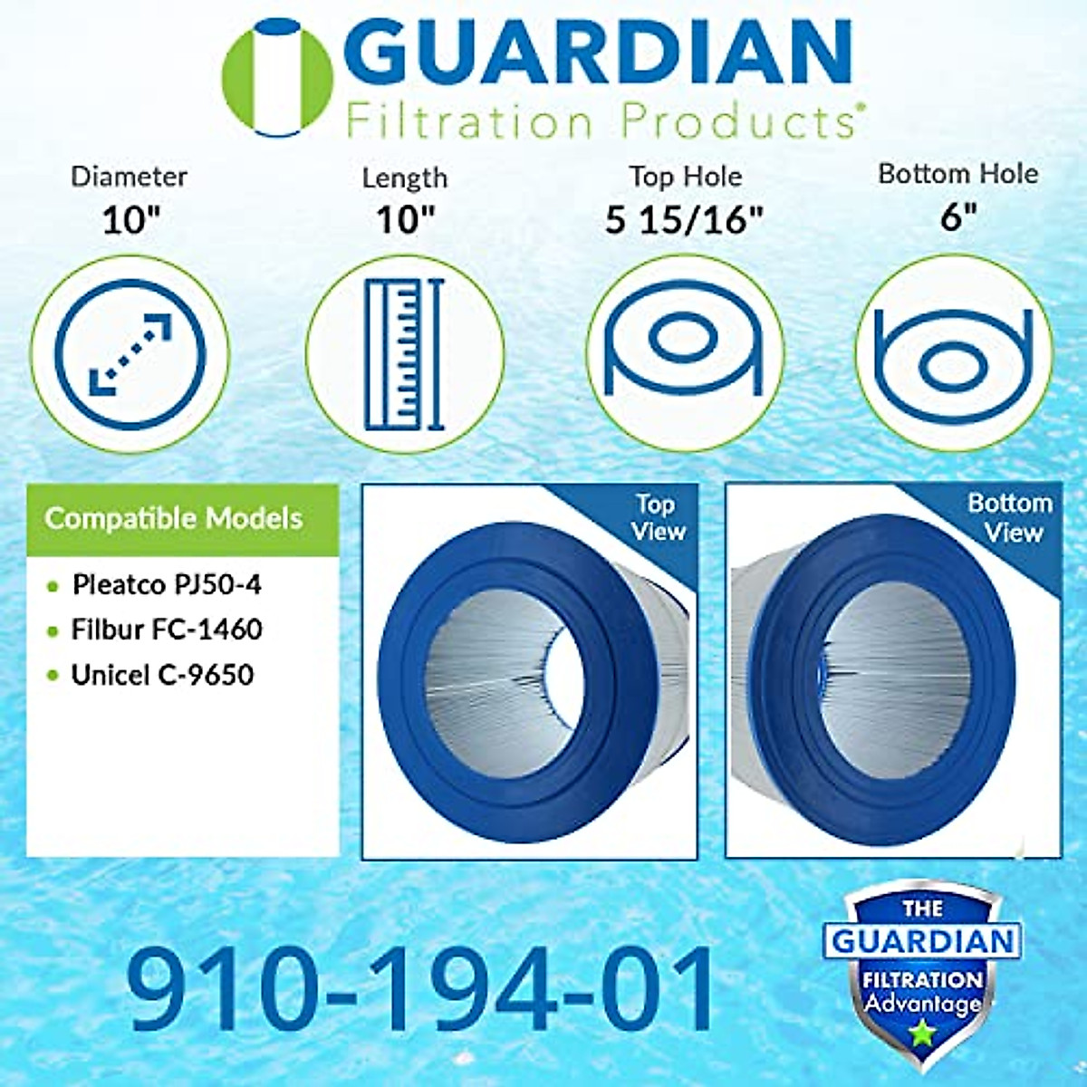 Guardian Spa Filter Replacement for Pleatco PJ50-4, Unicel C-9650, Filbur FC-1460 | Compatible for, Atlantic Pool Products, Cantar, Cft-50,Cfr-50…
