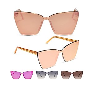 DIFF Goldie Oversized Rimless Cat Eye Sunglasses for Women UV400 Protection, Apricot Crystal + Peach Mirror
