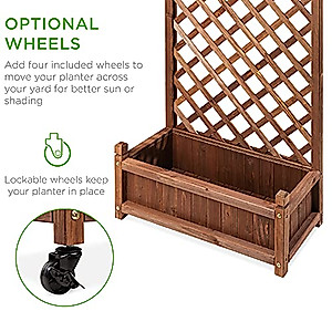 Best Choice Products Set of 2 48in Wood Planter Box & Diamond Lattice Trellis, Mobile Outdoor Raised Garden Bed for Climbing Plants w/Drainage Holes, Optional Wheels - Walnut