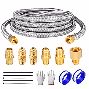 Breezliy 10 Feet High Pressure Braided Propane Hose Extension with Conversion Coupling 3/8" Flare to 1/2" Female NPT 1/4" Male NPT 3/8" Male NPT 3/8" Male Flare for Fire Pit,RV,Heater,BBQ Grill,etc