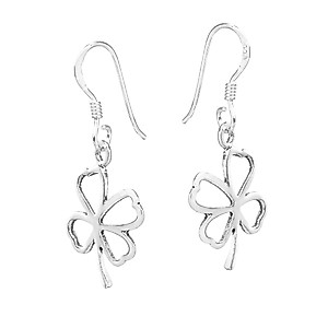 AeraVida Stylish & Lucky Four-Leaf Clover .925 Sterling Silver Dangle Earrings | Four Leaf Clover Earrings | Sterling Silver Dangle Earrings for Women | Fashion Drop Dangle Earrings