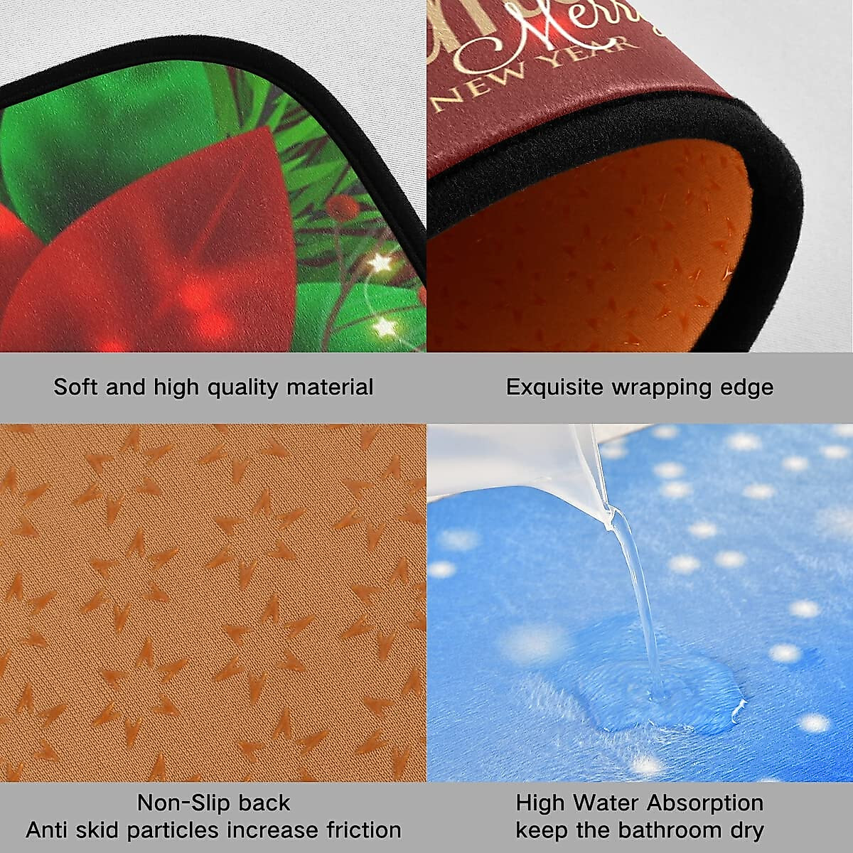 ALAZA Christmas Kitchen Rug and Mat, Kitchen Rug Mat 2 Set for Floor Christmas Poinsettia and Snowflakes (1)