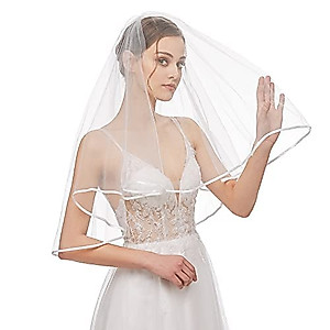 Nanchor Bridal Veil Women's Simple Tulle Short Wedding Veil Ribbon Edge with Comb for Wedding Bachelorette Party (White)