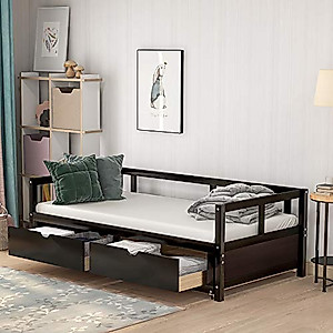 Flieks Daybed with Trundle Bed and 2 Storage Drawers, Sofa Bed, 78.2" L x 79" W Extendable Bed Daybed for Bedroom Living Room