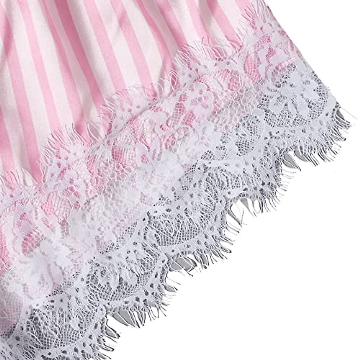 HGps8w Sleepwear for Women 3 Piece Stripe Satin Pajama Set Lingerie Lace Cami Pj Set Sexy V Neck Cami Top with Robe Pink