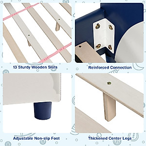 Costzon Twin Bed Frames for Kids, Wood Upholstered Twin Bed Platform with Slat Support, Padded Headboard&Footboard, No Box Spring Needed, Easy Assembly, Fits Standard Twin Mattress (Astronaut)