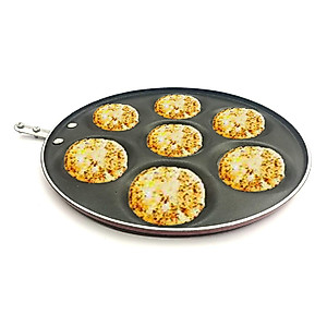 NonStick Mini Uttapam Pan Mini Pancake Maker Mini Crepe pan Idli Pan Pancake Multi-Snack Maker Aluminium Uttapam Tawa Mini Pancake Tava 7 Cavity (275mm)