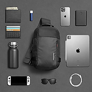 tomtoc Compact EDC Sling Bag, Minimalist Chest Shoulder Backpack Crossbody Bag for Nintendo Switch OLED, 11-inch iPad Pro with Keyboard, Water-resistant Lightweight Daypack for Travel, Work, Sport, 7L