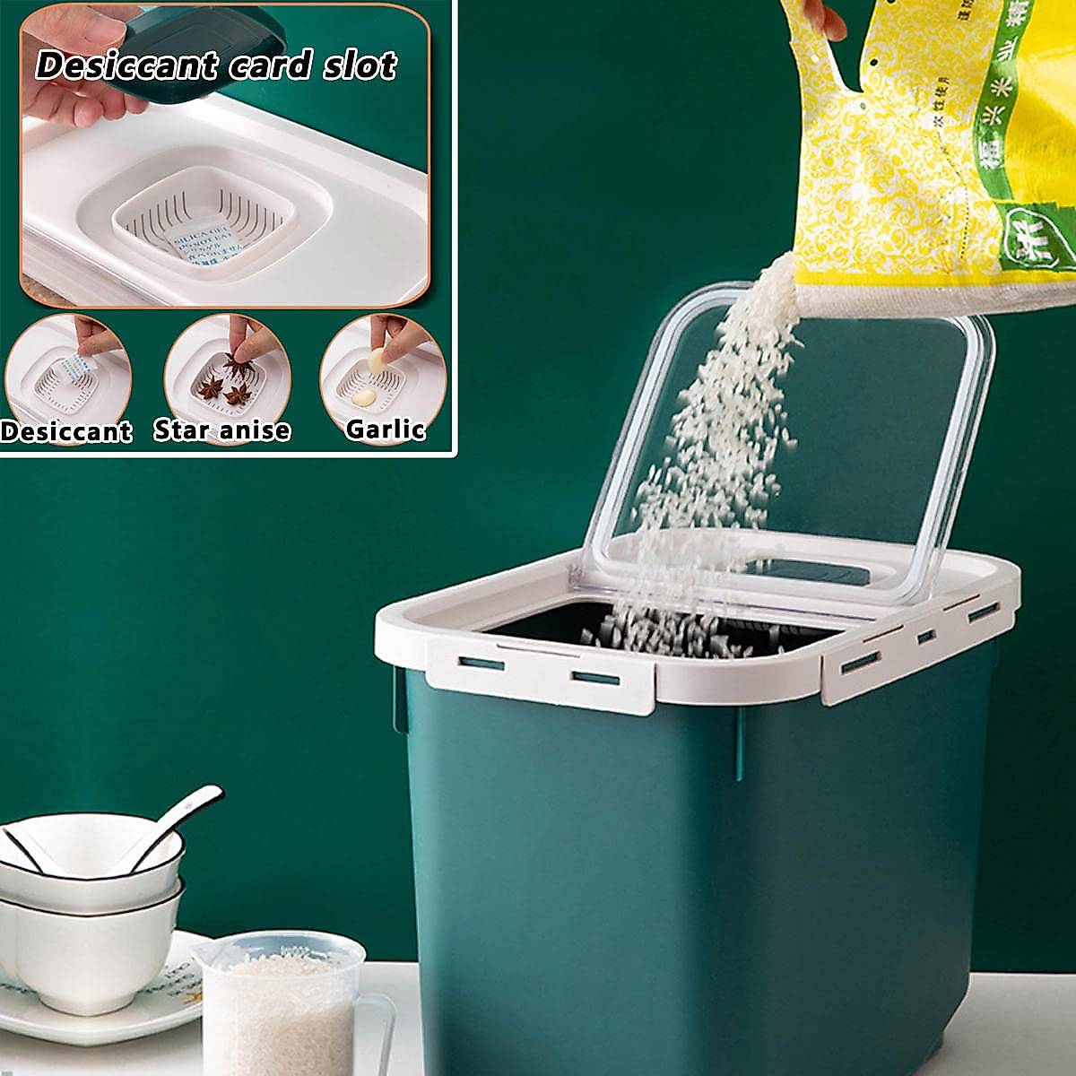 WMGoods 20 lbs Rice Storage Container,Large Capacity Home Rice Container,Rice bin,Rice Airtight Dry Food Storage Containers,for Flour,Cereal,Dry Food Storage,Kitchen Pantry Organization