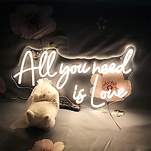All Your Need Is Love Neon Sign, LED Neon Light Sign for Wall Décor, Neon Signs for Birthday Wedding Bachelorette Engagement Party Bar Decoration,Warm White, 22X11.9 IN
