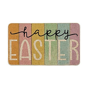 Artoid Mode Stripes Happy Easter Doormat, Spring Home Decor Low-Profile Switch Rug Door Mat Floor Mat for Indoor Outdoor 17x29 Inch