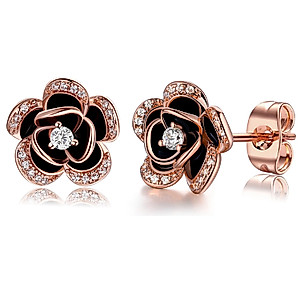 14K Gold Rose Flower Sterling Silver Stud Earrings For Women Dainty Rose Gold Flower Pearl Earrings Hypoallergenic Earrings Cute Studs For Her Nickel Free