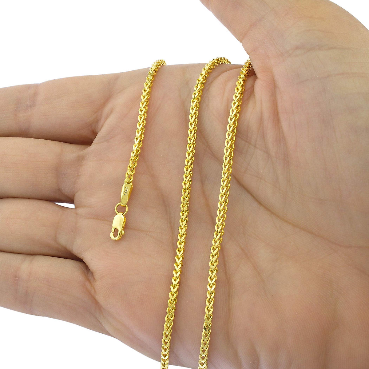 Nuragold 14k Yellow Gold 2.1mm Franco Wheat Spiga Foxtail Chain Pendant Necklace, Mens Womens Jewelry 14" 16" 18" 20" 22" 24"