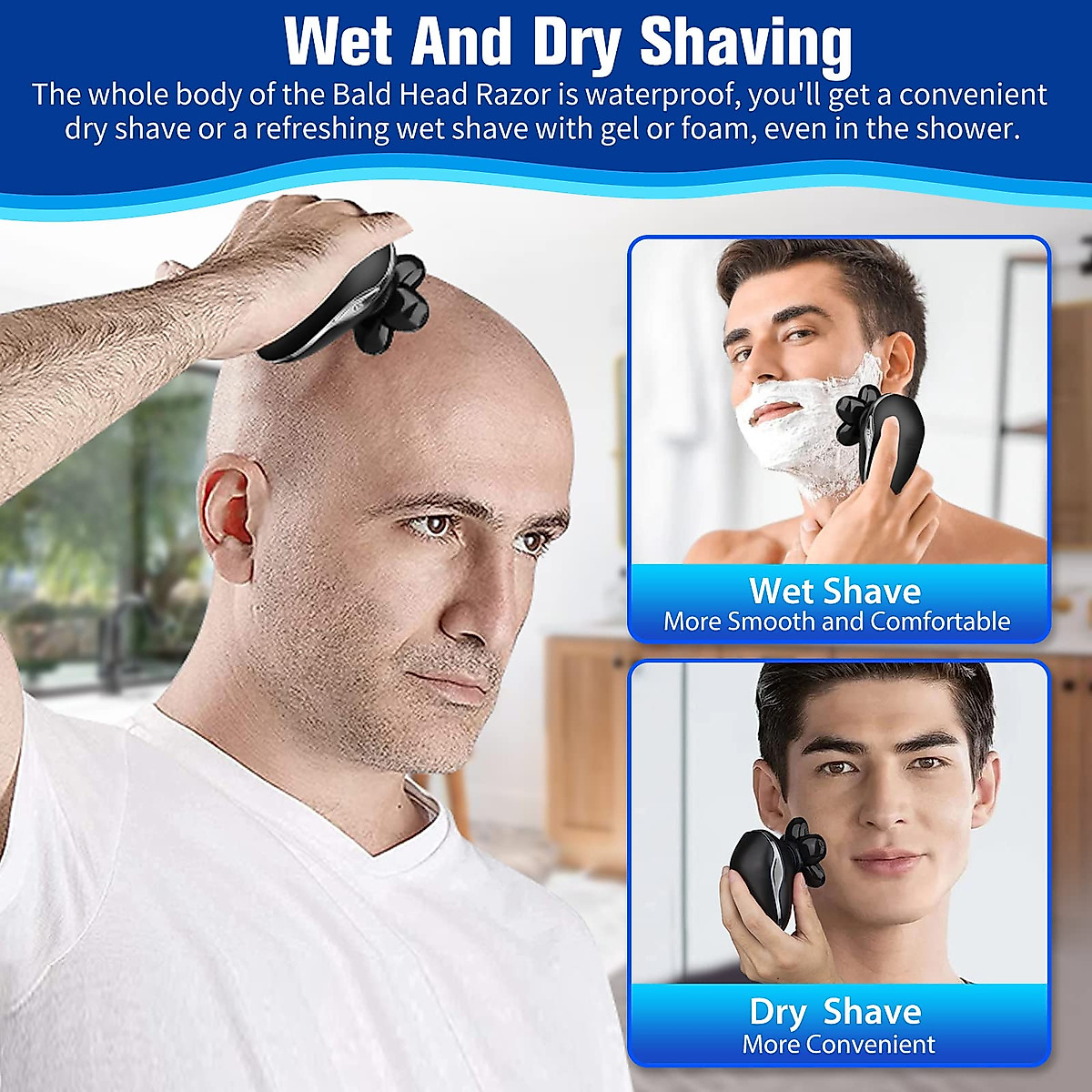 Electric Head Shaver for Bald Men, 6 in 1 Mens Electric Head Razor Bald Head Shaver Cordless Electric Razor Men, IPX7 Wet/Dry Waterproof Skull Shaver with Head Shaver Kit LED Display
