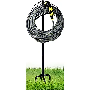 Seashpea Hose Hanger Stand Freestanding - Metal Garden Hose Holder, Heavy Duty Water Hose Stand, Detachable Hose Hanger, Ground Hose Rack Organizer for Patio Lawn, Outside Yard