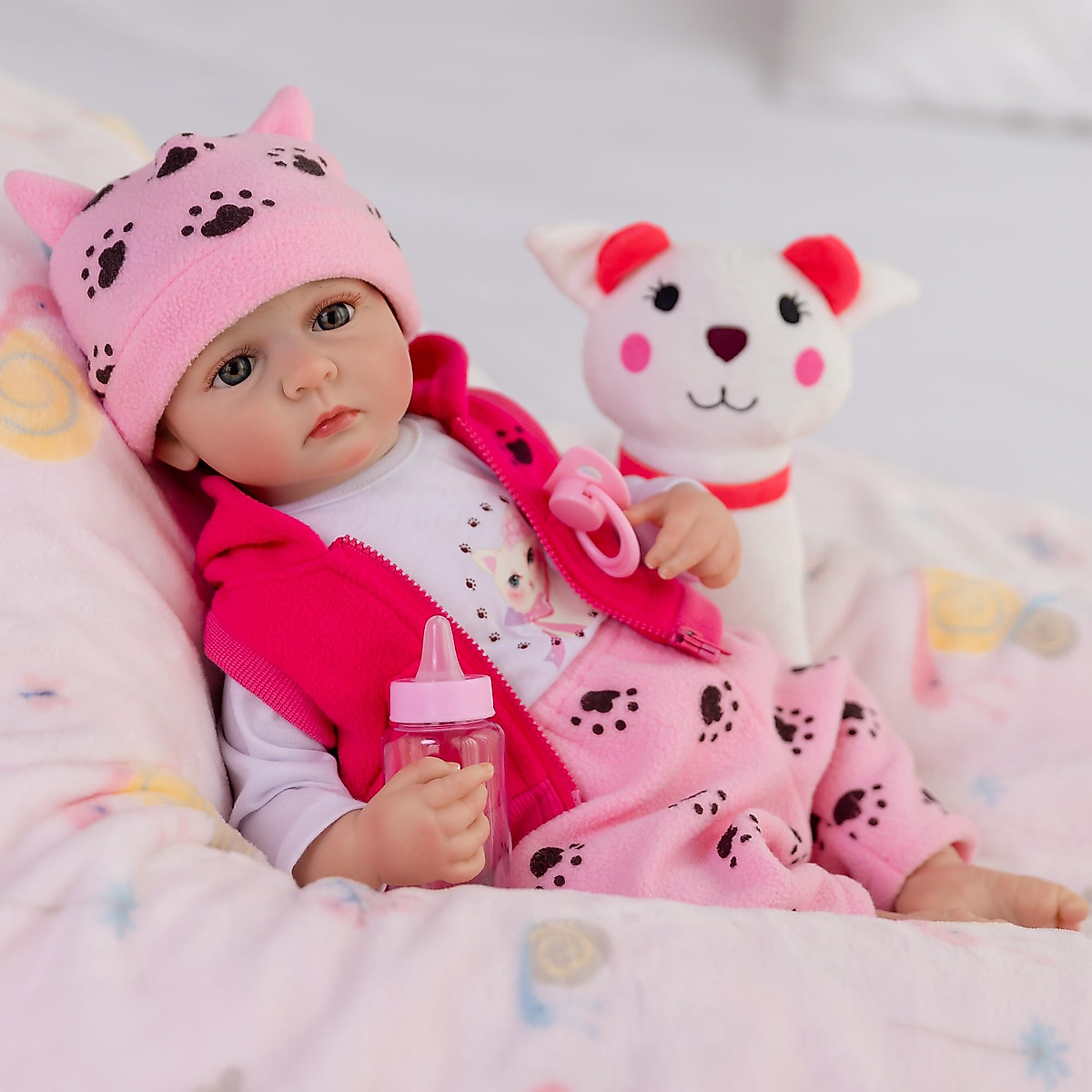 DAYOFF KIDS Realistic Reborn Baby Dolls,18 Inch Lifelike Newborn Baby Doll Real Life Baby Dolls Soft Weighted Reborn Doll Christmas or Birthday Gift Toys for 3+ Years (Girl)