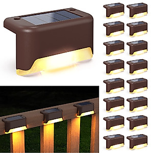 APONUO Solar Deck Lights 16 Pcs, Solar Step Lights Outdoor Waterproof Led Solar Fence Lamp for Steps,Fence,Deck,Railing and Stairs (Warm White)