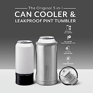 BrüMate Hopsulator Trio 3-in-1 Insulated Can Cooler for 12oz / 16oz Cans + 100% Leak Proof Tumbler with Lid | Insulated for Beer, Soda, and Energy Drinks (Stainless Steel)
