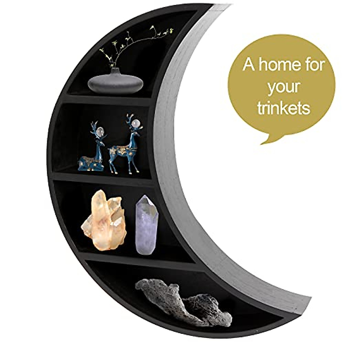 XBELMBER Crescent Moon Shelf, Wooden Moon Shelf for Crystals， Essential Oil Shelf- Wall Decor for Bedroom, Dorm, Living Room, Nursery （Black）