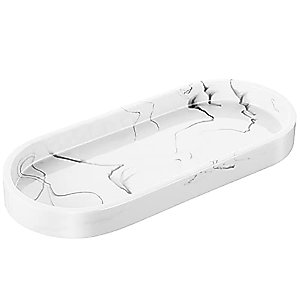 KENOBEE Jewelry Organizer Tray, Resin Bathtub Bathroom Catchall, Oval Cosmetic Vanity Decorative Storage Holder Jewelry Dish for Ring Bracelet Perfume Soap Shampoo Towel Tissues, Marble White