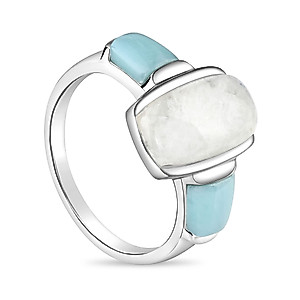 Stauer Larimar & Moonstone Ring – Genuine Gemstone Rings for Women – .925 Sterling Silver Rings for Women – Rare Larimar Jewelry Womens Rings size 07