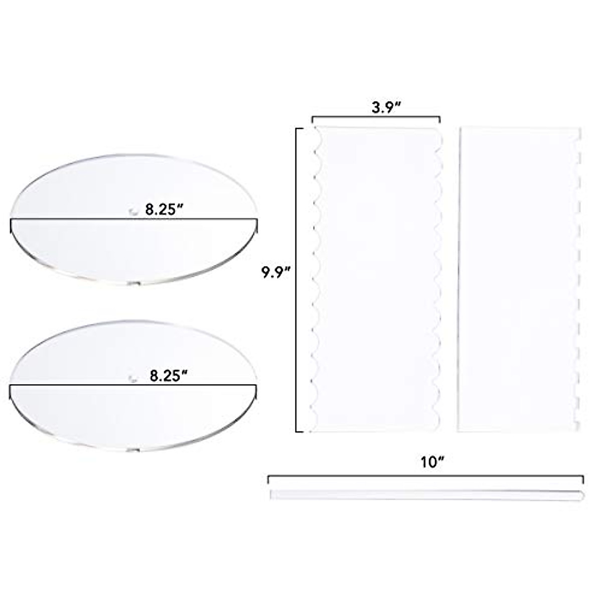 AQUIVER 8.25" Acrylic Round Cake Disk Set - Cake Discs Circle Base Boards with Center Hole (Set of 2) - 2 Comb Scrapers (4 Patterns) & Dowel Rod - Supplies for Cakes
