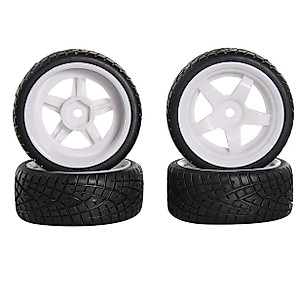 ShareGoo OD 2.55" 12mm Hex White 5-Spoke Plastic Wheel Rims & Rubber Tires Compatible with HSP HPI RC 1/10 On Road Racing Car