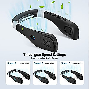 YUSSOT Portable Neck Fan, Hands Free Bladeless Fan Rechargeable, Battery Powered Wearable Personal Fan, Low Noise, 360° Cooling Personal Hanging Fan with 3 Speed, Perfect for Outdoor Indoor, Black