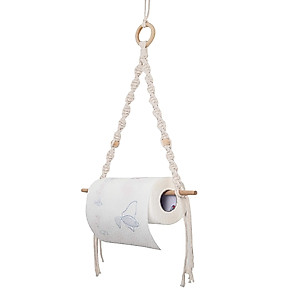 Eiyye Handmade Paper Towel Holder Boho Paper Towel Holder Cotton Rope Macrame Toilet Paper Holder Towel Rack for Bathroom Kitchen
