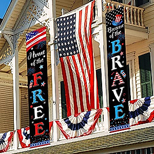 3 Pieces 4th of July Decoration Independence Day Patriotic Banner Flag Home of The Free and Because of The Brave Veterans Day Hanging Sign Set for House Yard Porch Garden Indoor Outdoor Party Supply
